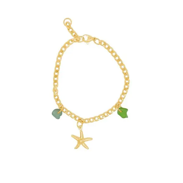 GLASSTYK Starfish Charm Bracelet With Sea Glass - Green