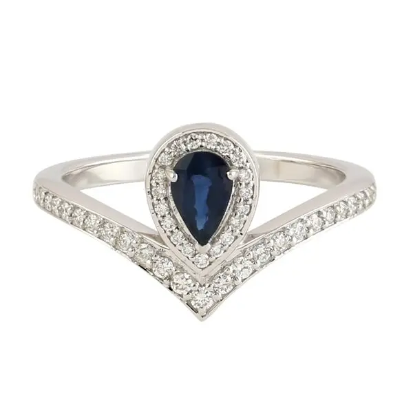 ARTISAN Blue / White Blue Sapphire & Diamond Pear Halo Ring In 18k White Gold - Blue/white
