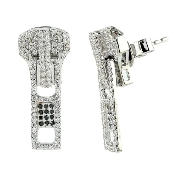 ARTISAN White / Black White And Black Diamond Link Drop Earrings In 18k White Gold - White/black