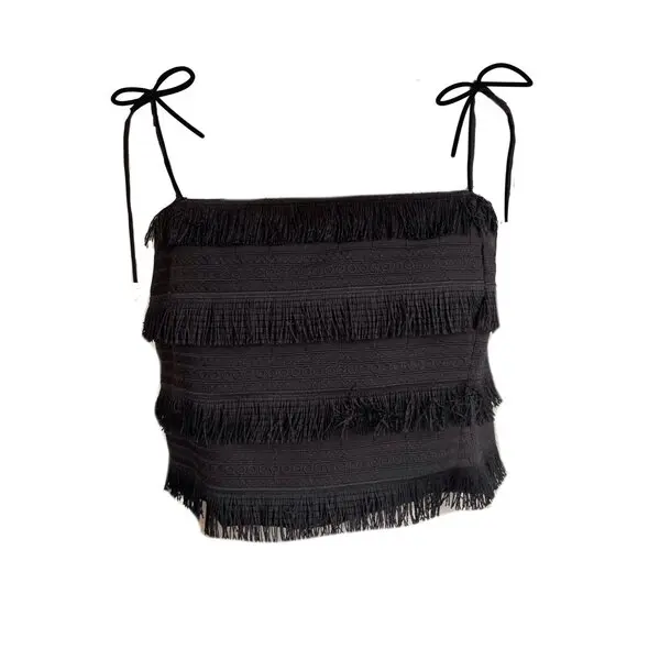 MIRIMALIST Fringe Slip Top - Black