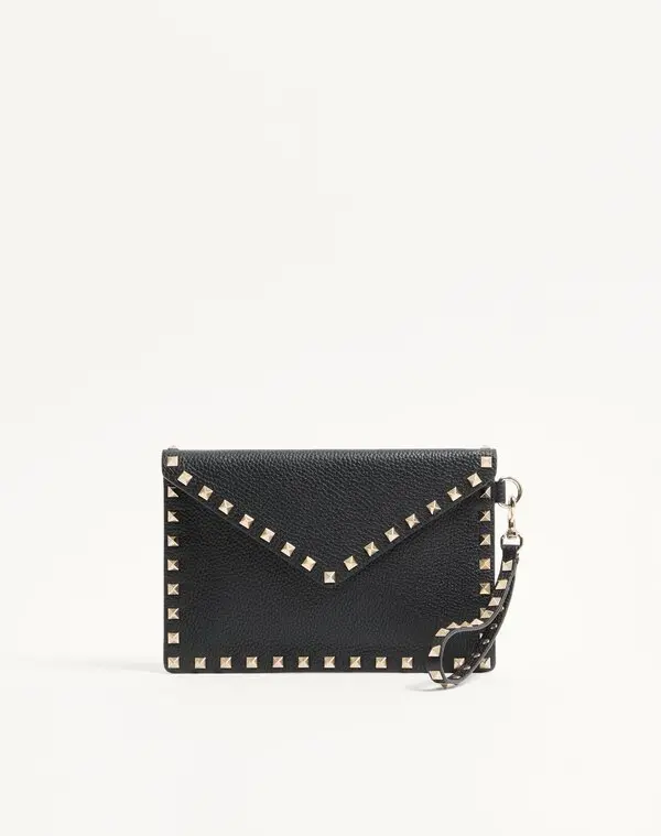 Valentino Garavani Rockstud Grainy Calfskin Pouch - Black