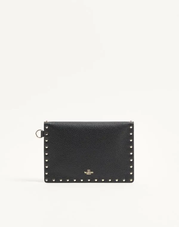 Valentino Garavani Rockstud Grainy Calfskin Pouch - Black
