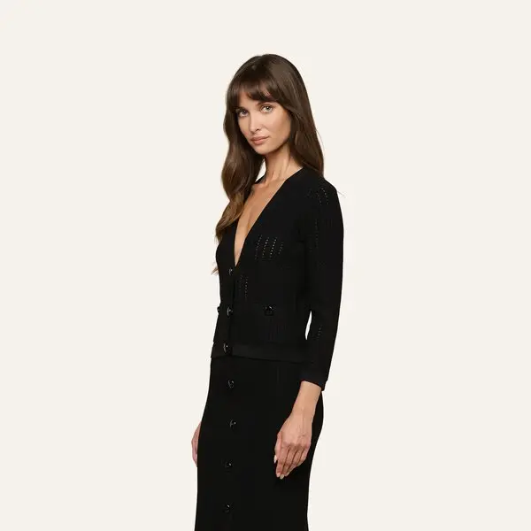 L'Agence Irvin Pointelle Knit Cardigan - Black