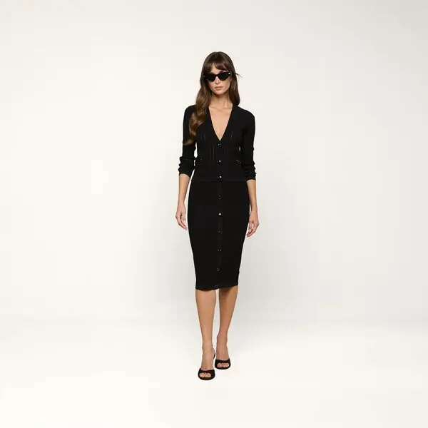 L'Agence Irvin Pointelle Knit Cardigan - Black