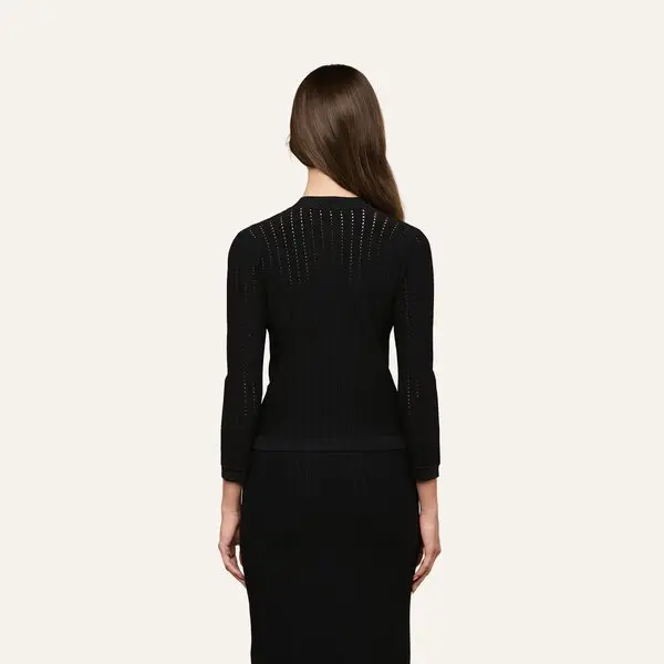 L'Agence Irvin Pointelle Knit Cardigan - Black