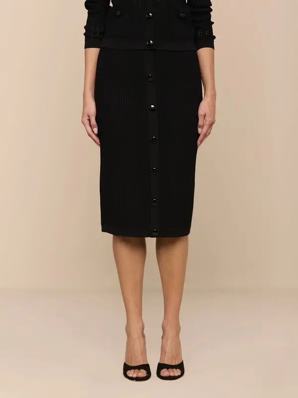 L'Agence Melania Pointelle Knit Midi Skirt - Black