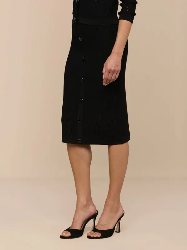 L'Agence Melania Pointelle Knit Midi Skirt - Black
