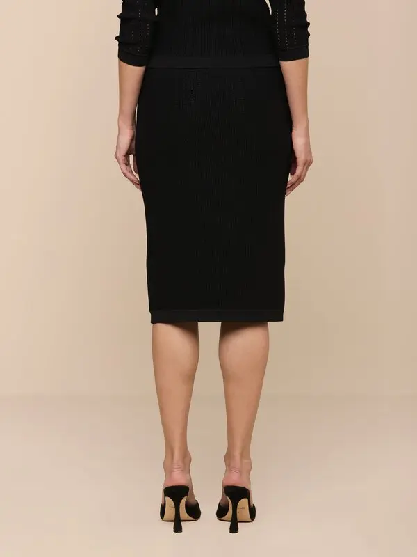 L'Agence Melania Pointelle Knit Midi Skirt - Black