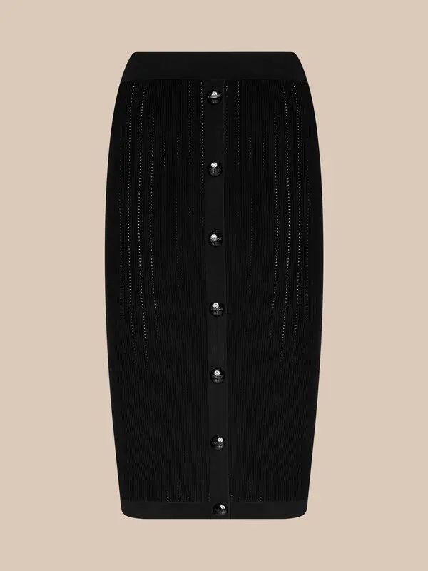 L'Agence Melania Pointelle Knit Midi Skirt - Black