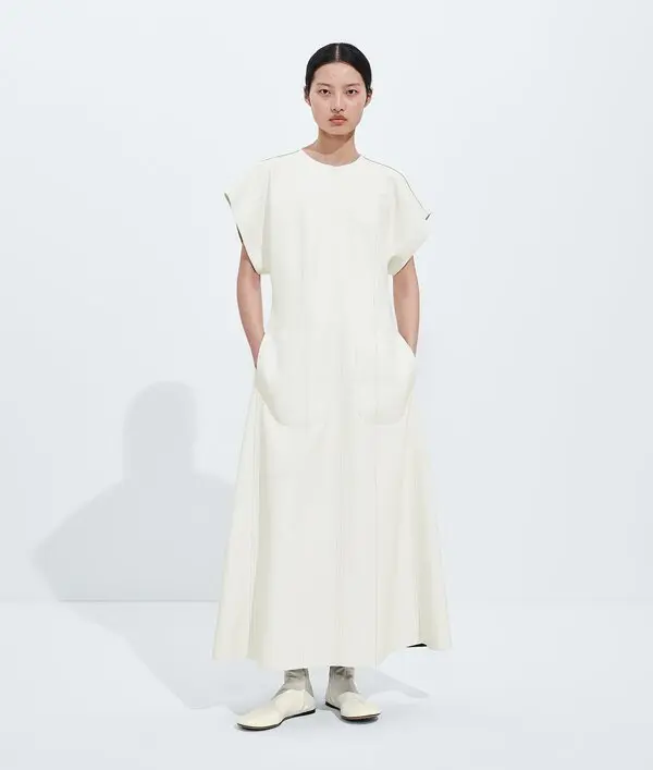 Bottega Veneta Bonded Leather Dress - Chalk/double Black