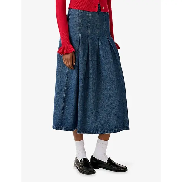 OMNES Pru Mid-wash Denim Midi Skirt