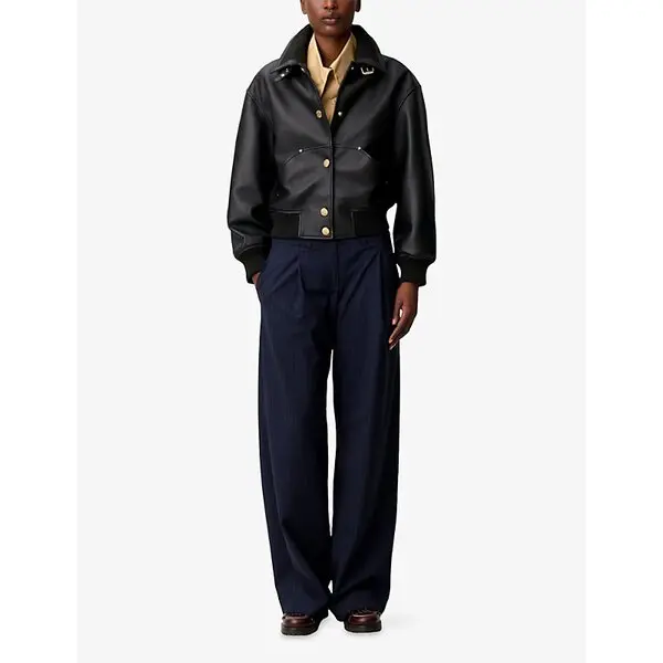 Claudie Pierlot High-collar Leather Bomber Jacket