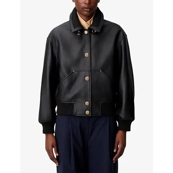 Claudie Pierlot High-collar Leather Bomber Jacket