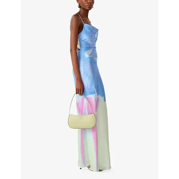 OMNES Ginny Glitched Floral Placement Satin Maxi Dress