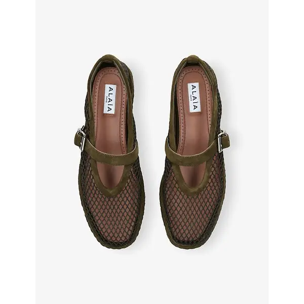 Alaïa Fishnet Mesh And Leather Flat Espadrilles