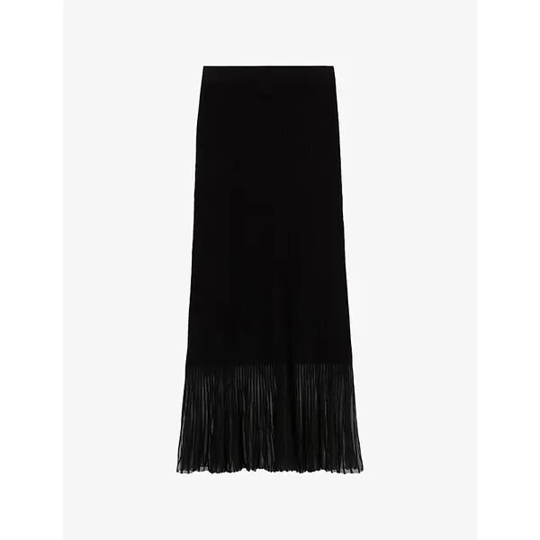 Claudie Pierlot Pleated Ribbed Knitted Maxi Skirt - Black
