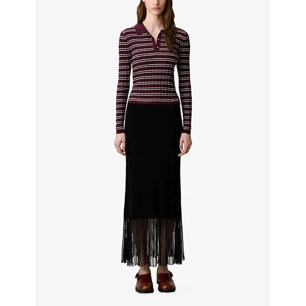 Claudie Pierlot Ribbed Knit Pleated Maxi Skirt - Black