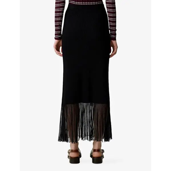 Claudie Pierlot Ribbed Knit Pleated Maxi Skirt - Black