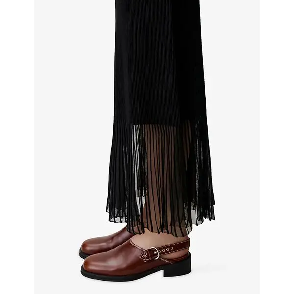 Claudie Pierlot Ribbed Knit Pleated Maxi Skirt - Black