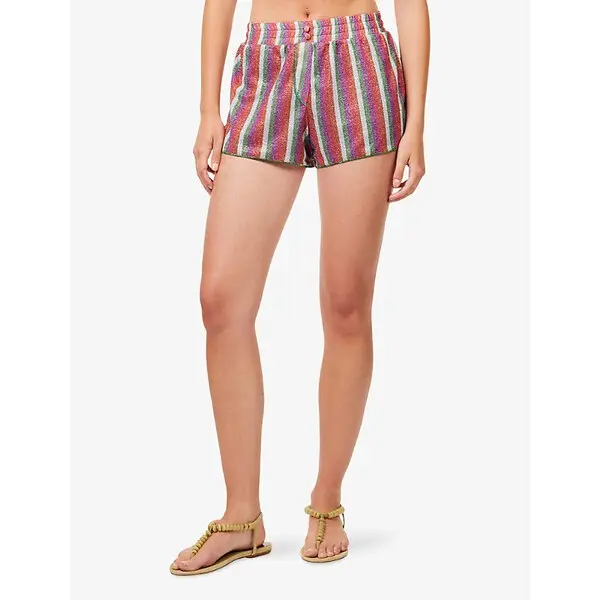 Oseree Lumiere Metallic Stretch-woven Shorts - Rose Multi