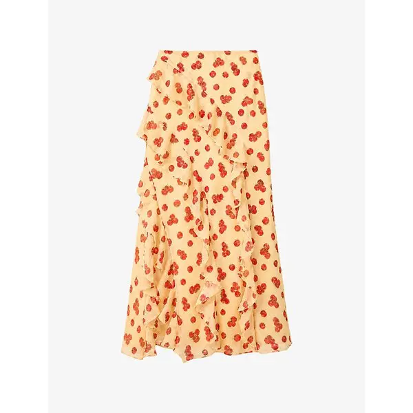 OMNES Darline Tomato Print Chiffon Maxi Skirt