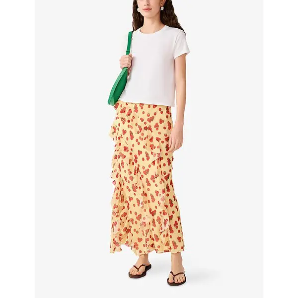 OMNES Darline Tomato Print Chiffon Maxi Skirt
