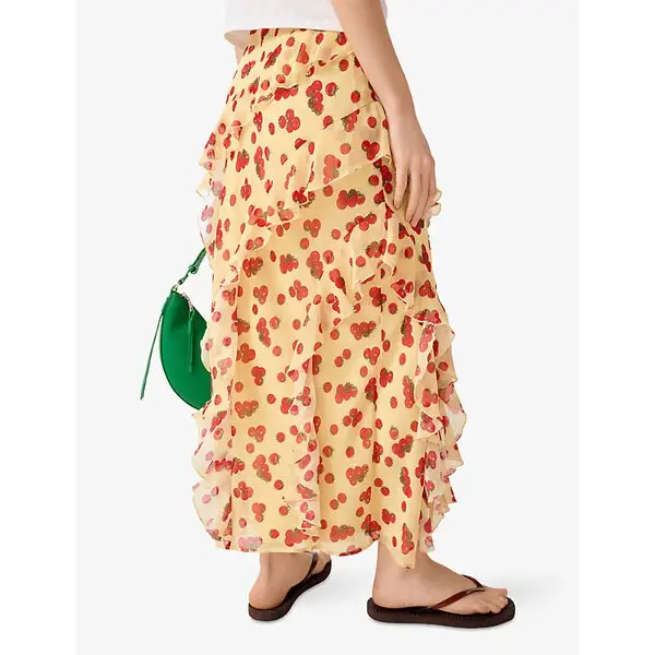 OMNES Darline Tomato Print Chiffon Maxi Skirt