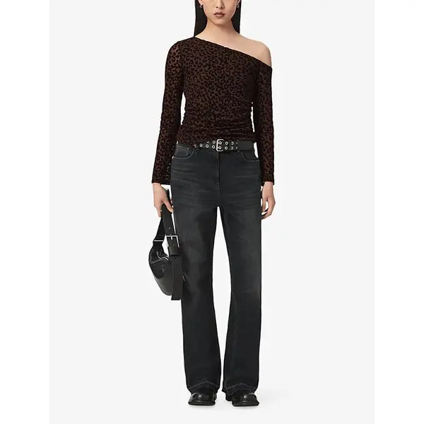 ALLSAINTS Mimi Off-the-shoulder Leopard Mesh Top