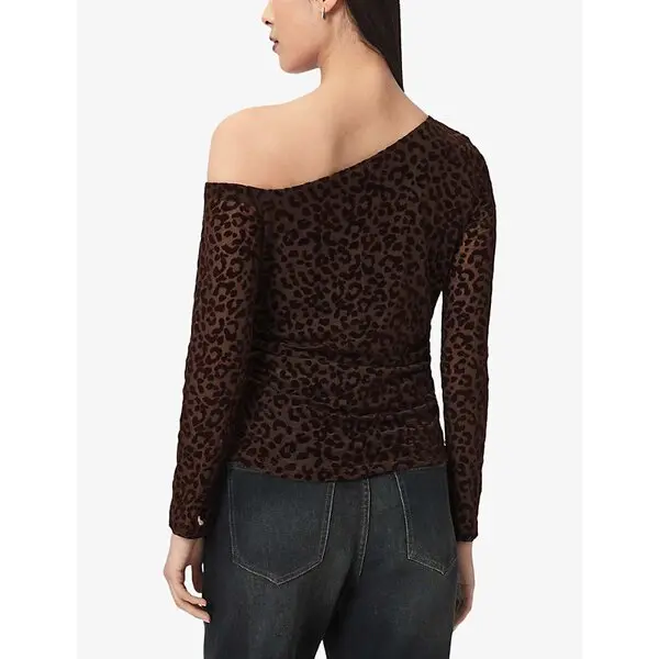 ALLSAINTS Mimi Off-the-shoulder Leopard Mesh Top