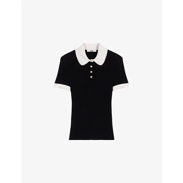 Maje Short-sleeved Ribbed Knitted Polo Shirt