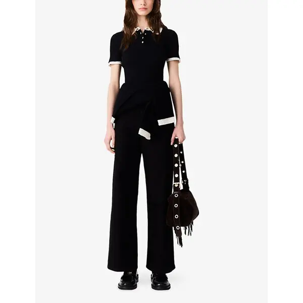 Maje Short-sleeved Ribbed Knitted Polo Shirt