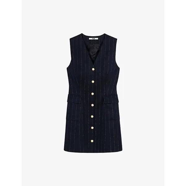 Maje Pinstriped V-neck Woven Mini Dress