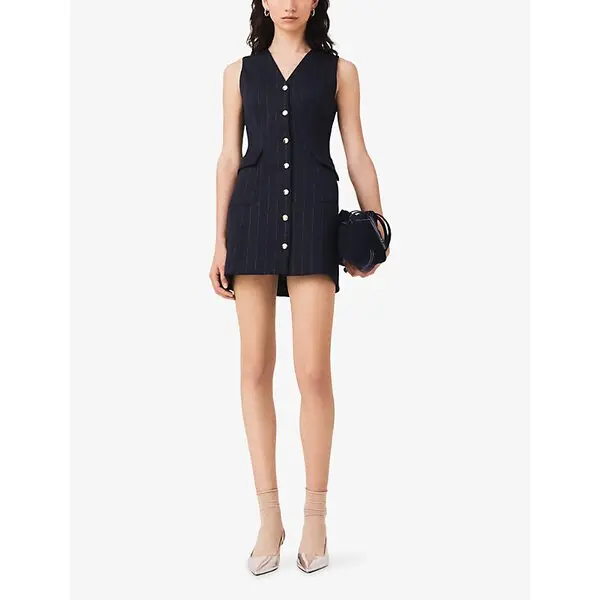 Maje Pinstriped V-neck Woven Mini Dress