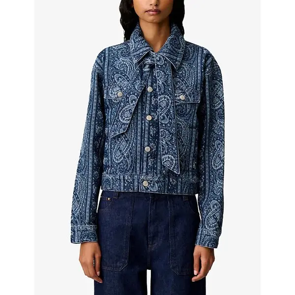 Claudie Pierlot Paisley-print Tie-neck Denim Jacket