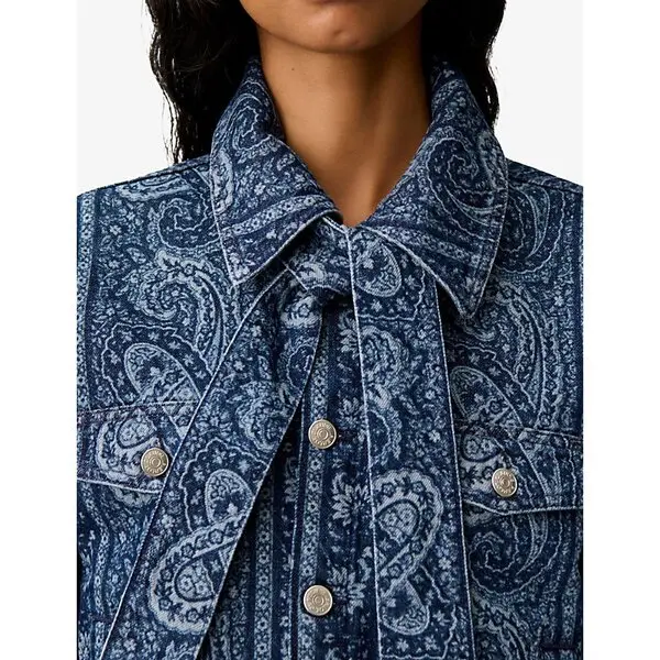 Claudie Pierlot Paisley-print Tie-neck Denim Jacket