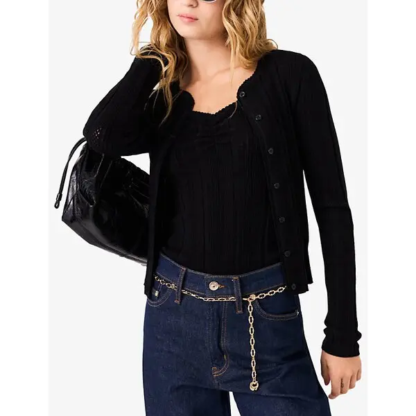 Maje Pointelle-knit Vest Top And Cardigan Set - Black
