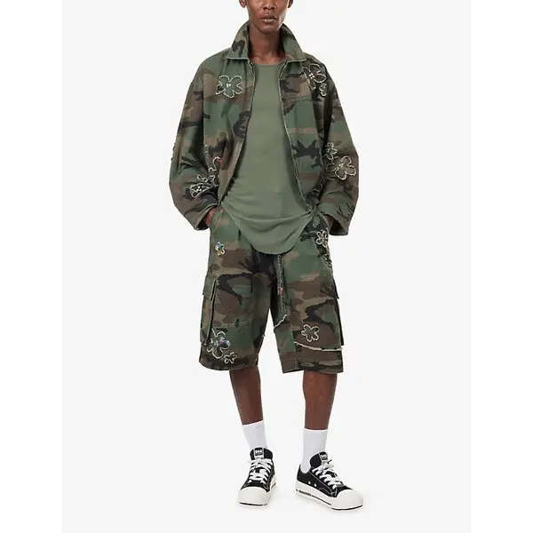 NAHMIAS Floral Embroidered Cargo Shorts - Camo