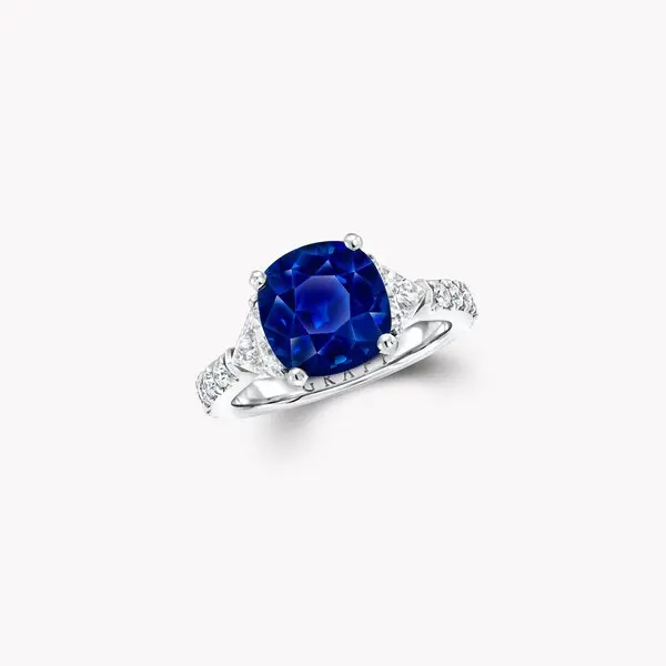 Graff Cushion Cut Sapphire And Diamond Ring - Platinum