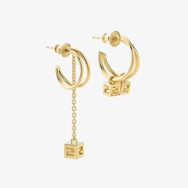 Fendi Ff Logo Cube Asymmetric Hoop Earrings