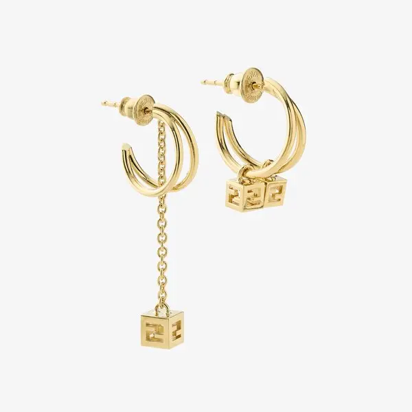 Fendi Ff Logo Cube Asymmetric Hoop Earrings