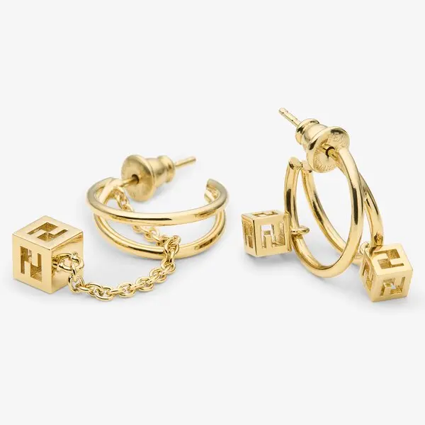 Fendi Ff Logo Cube Asymmetric Hoop Earrings