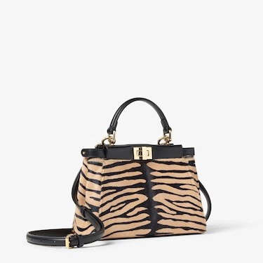 Fendi Peekaboo Mini Bag In Pony-effect Calfskin With Tiger Print