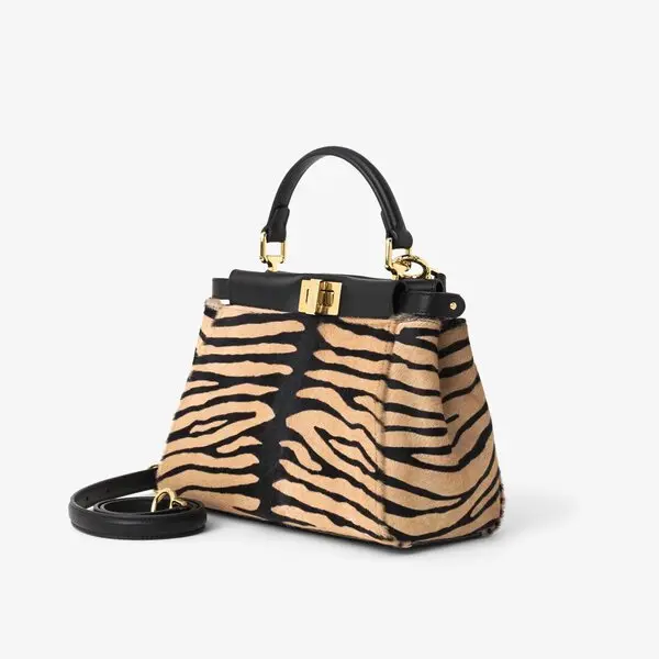 Fendi Peekaboo Mini Bag In Pony-effect Calfskin With Tiger Print