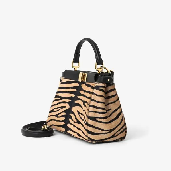 Fendi Peekaboo Mini Bag In Pony-effect Calfskin With Tiger Print