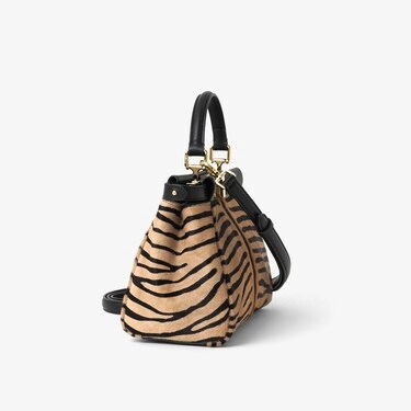 Fendi Peekaboo Mini Bag In Pony-effect Calfskin With Tiger Print