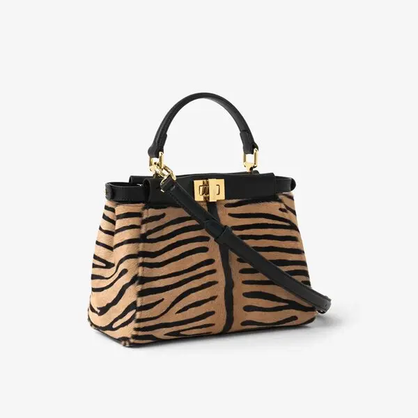 Fendi Peekaboo Mini Bag In Pony-effect Calfskin With Tiger Print