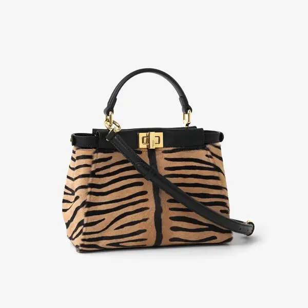 Fendi Peekaboo Mini Bag In Pony-effect Calfskin With Tiger Print