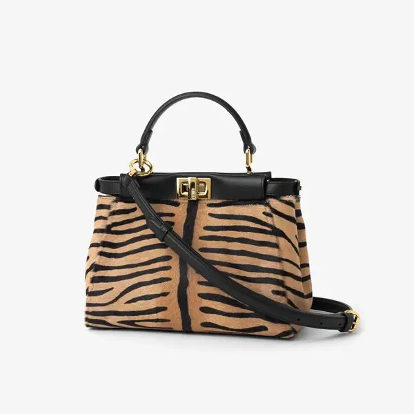 Fendi Peekaboo Mini Bag In Pony-effect Calfskin With Tiger Print
