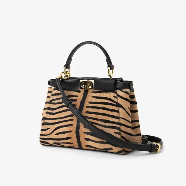 Fendi Peekaboo Mini Bag In Pony-effect Calfskin With Tiger Print