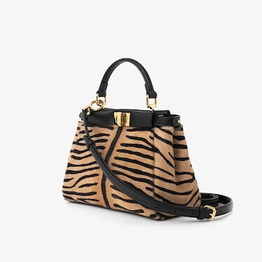 Fendi Peekaboo Mini Bag In Pony-effect Calfskin With Tiger Print